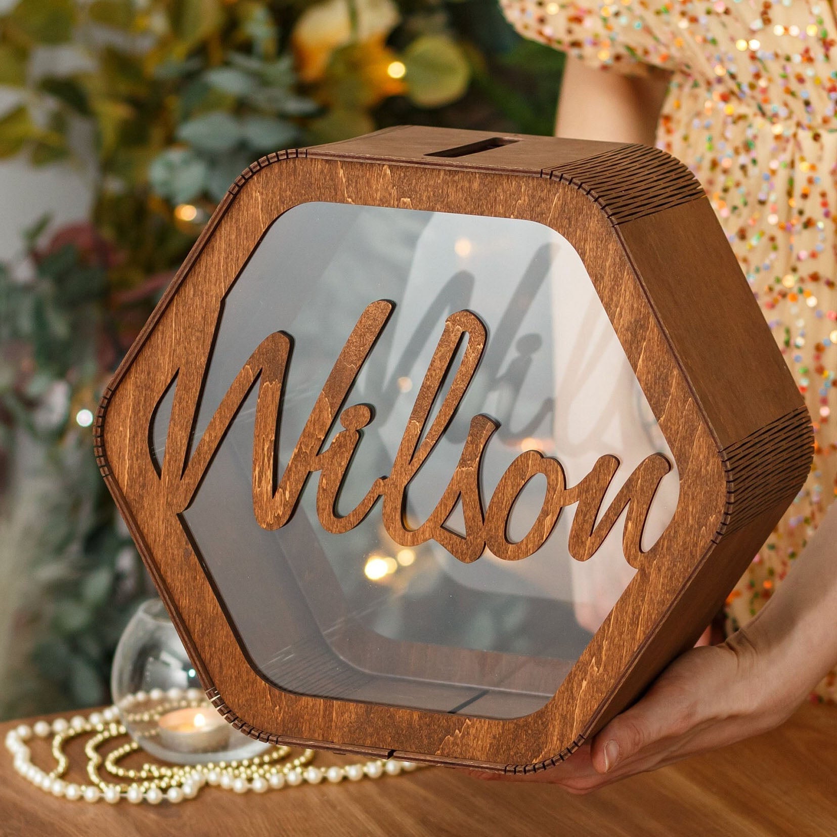 A beautiful Memory Box - Personalized Wedding Card Box - Hexagon – Carkur